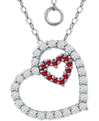 Giani Bernini Lab-Grown Ruby & Cubic Zirconia Heart-in-Heart Pendant ...