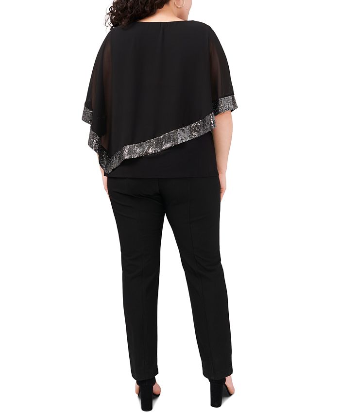 MSK Plus Size Sequin-Trim Overlap Top - Macy's