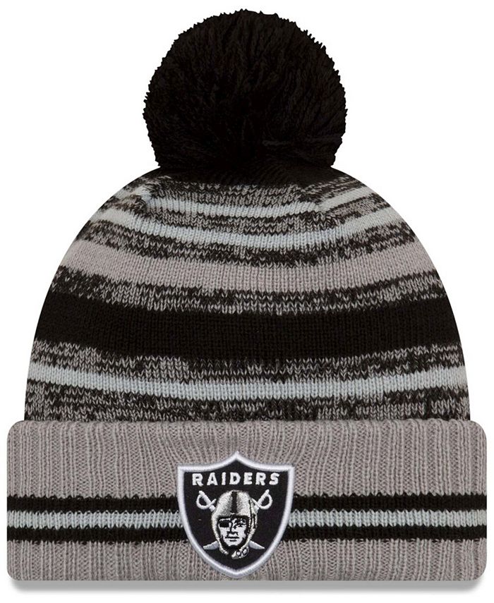 New Era Men's Gray Las Vegas Raiders 2021 NFL Sideline Sport Pom Cuffed ...