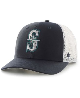 Men's Navy, White Seattle Mariners Primary Logo Trucker Snapback Hat ...