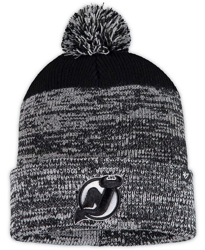 '47 Brand Men's Black New Jersey Devils Static Cuffed Knit Hat with Pom ...