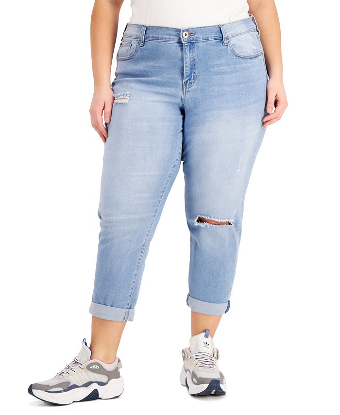 Celebrity Pink Trendy Plus Size Girlfriend Ripped Cuffed Jeans - Macy's