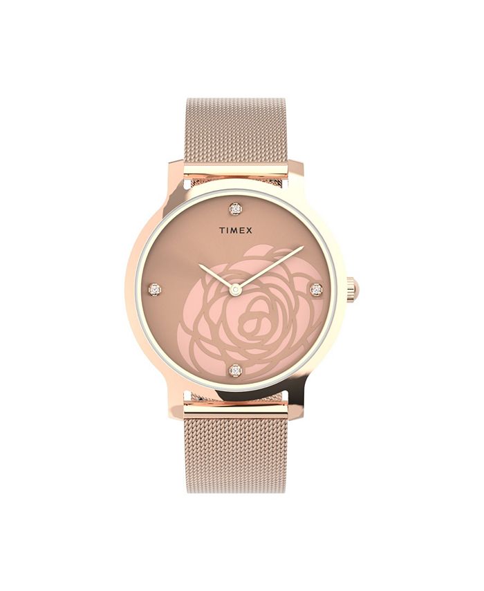 Timex Women's Transcend Rose Gold-Tone Stainless Steel Mesh Bracelet ...