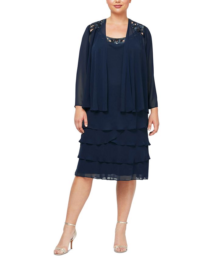 SL Fashions Plus Size Sequined Dress & Jacket & Reviews - Dresses ...