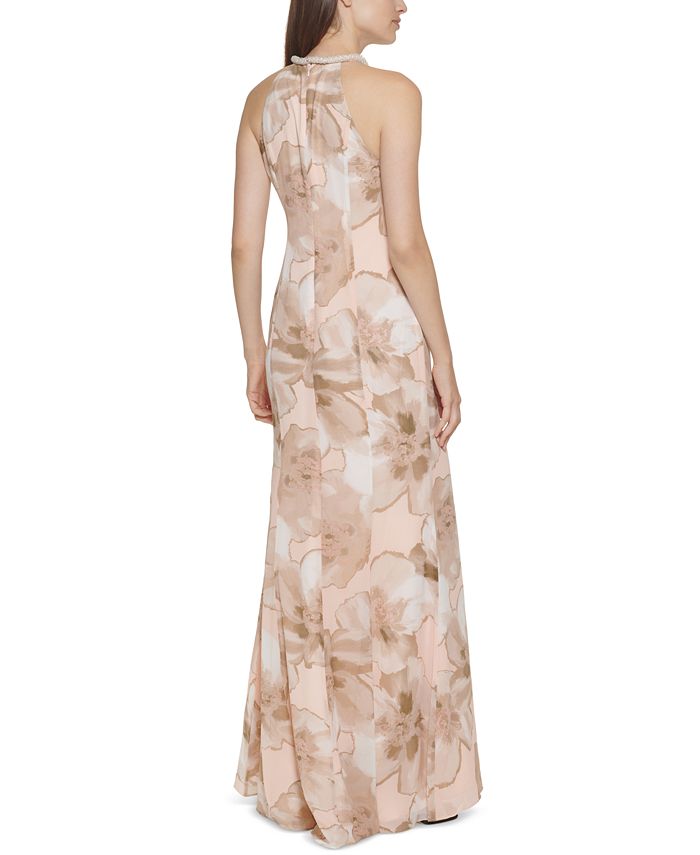 Calvin Klein Floral-Print Halter Gown - Macy's