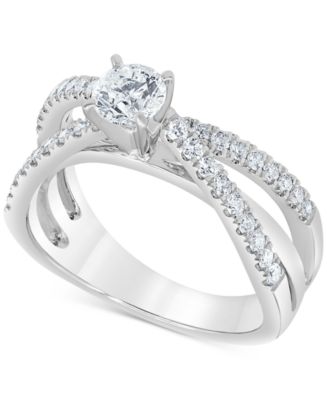 Diamond Crisscross Engagement Ring (1 ct. t.w.) in 14k White Gold - Macy's