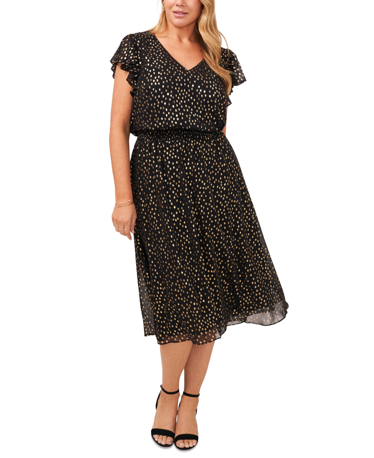 Msk Plus Size Metallic-print Midi Dress In Black | ModeSens