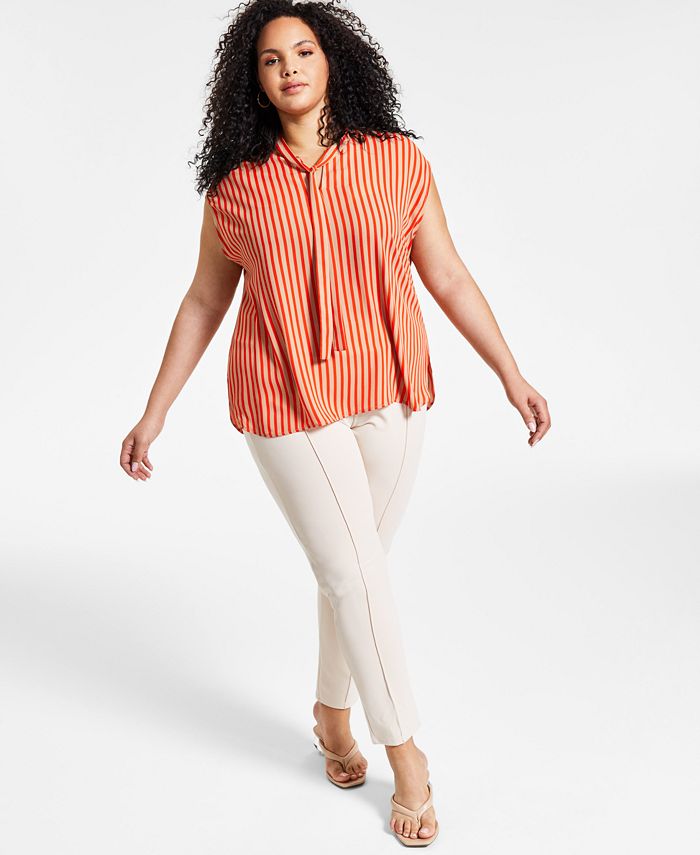 Bar III Plus Size Striped Tie-Neck Top, Created for Macy's - Macy's