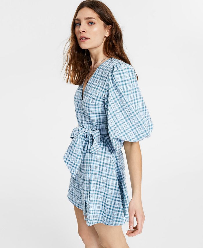 MINKPINK Check-Print Wrap Mini Dress - Macy's
