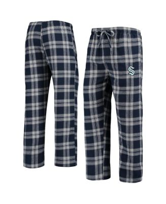 Men's Deep Blue Sea, Gray Seattle Kraken Takeaway Plaid Flannel Pants ...