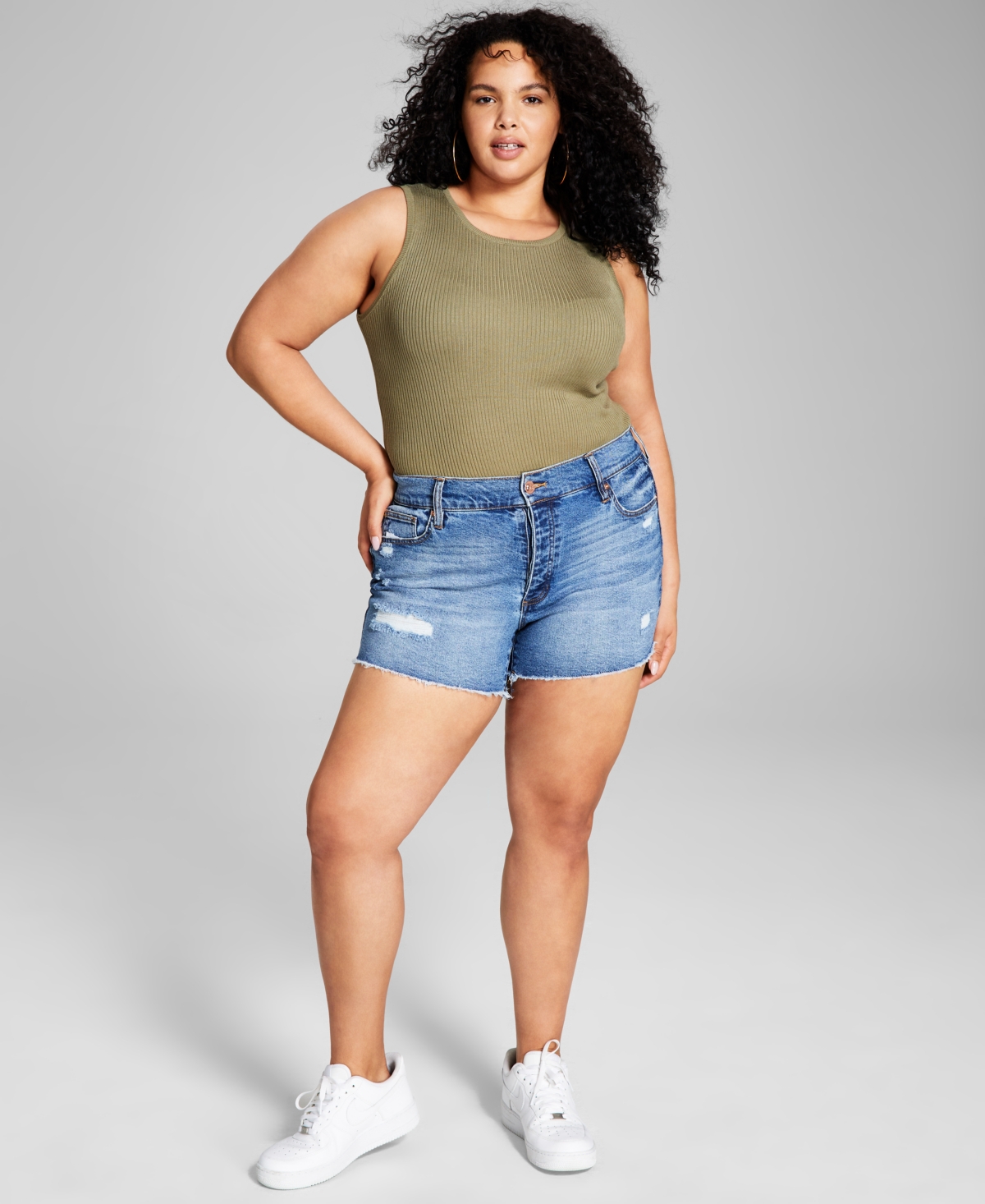 And Now This Trendy Plus Size Distressed High-rise Denim Shorts In Cali ...