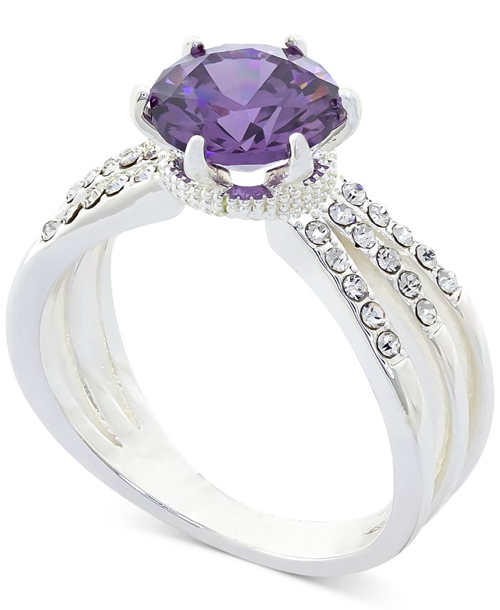 Charter Club Silver-Tone Pavé & Purple Crystal Triple-Split Ring ...