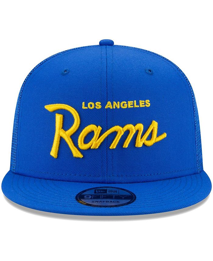 New Era Men's Royal Los Angeles Rams Script Trucker 9FIFTY Snapback Hat ...