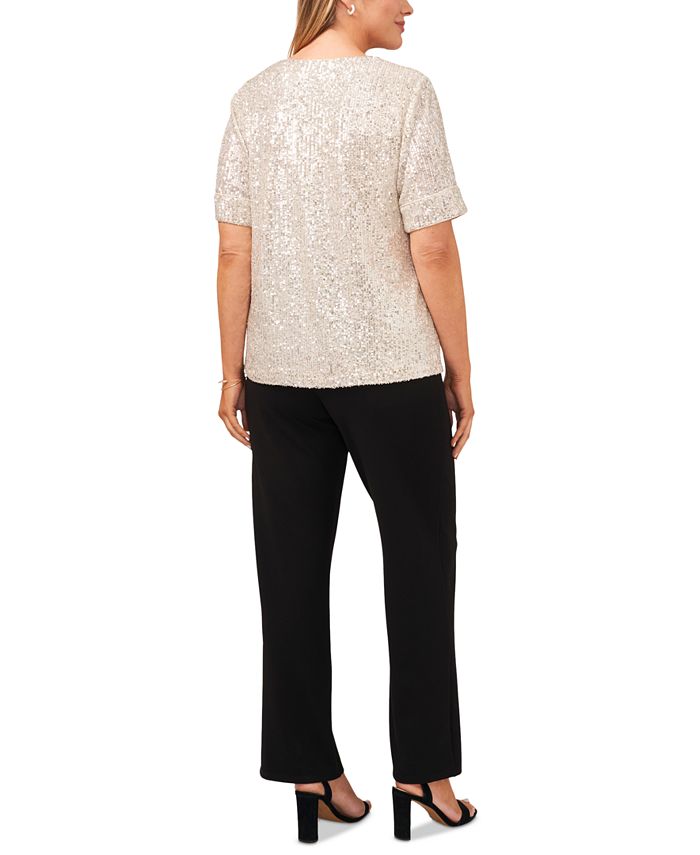 MSK Plus Size Sequined Short-Sleeve Top - Macy's