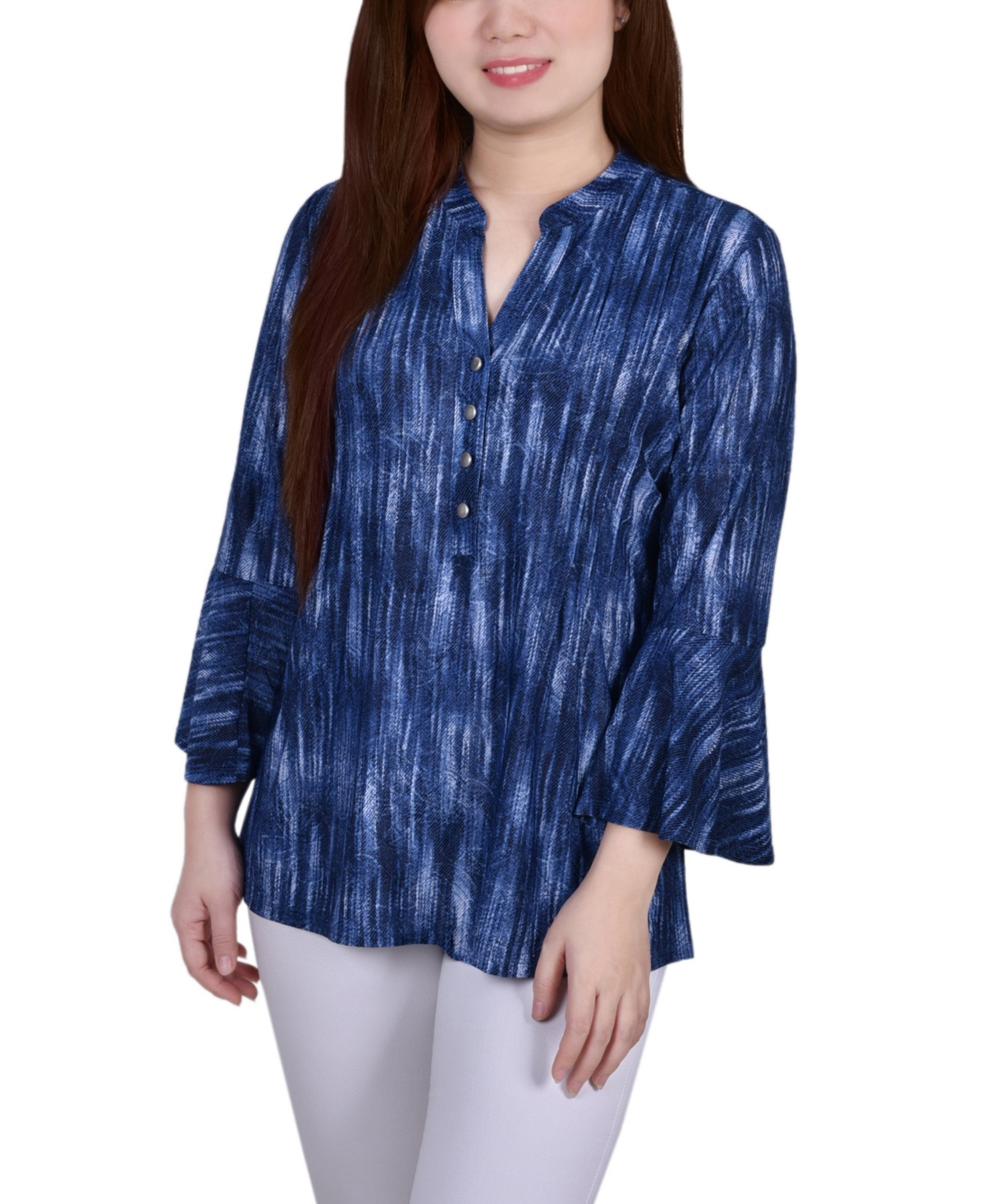 Click here for Ny Collection Petite 3/4 Bell Sleeve Printed Pleat... prices
