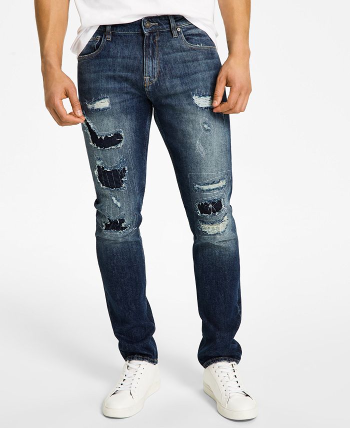 GUESS Men's Slim Tapered Ripped Jeans - Macy's