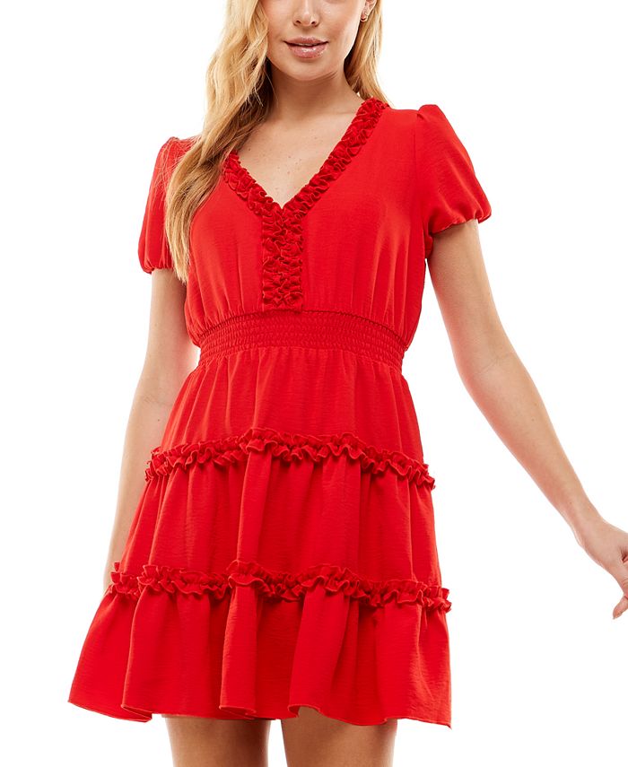 City Studios Juniors' Ruffled V-Neck Dress - Macy's