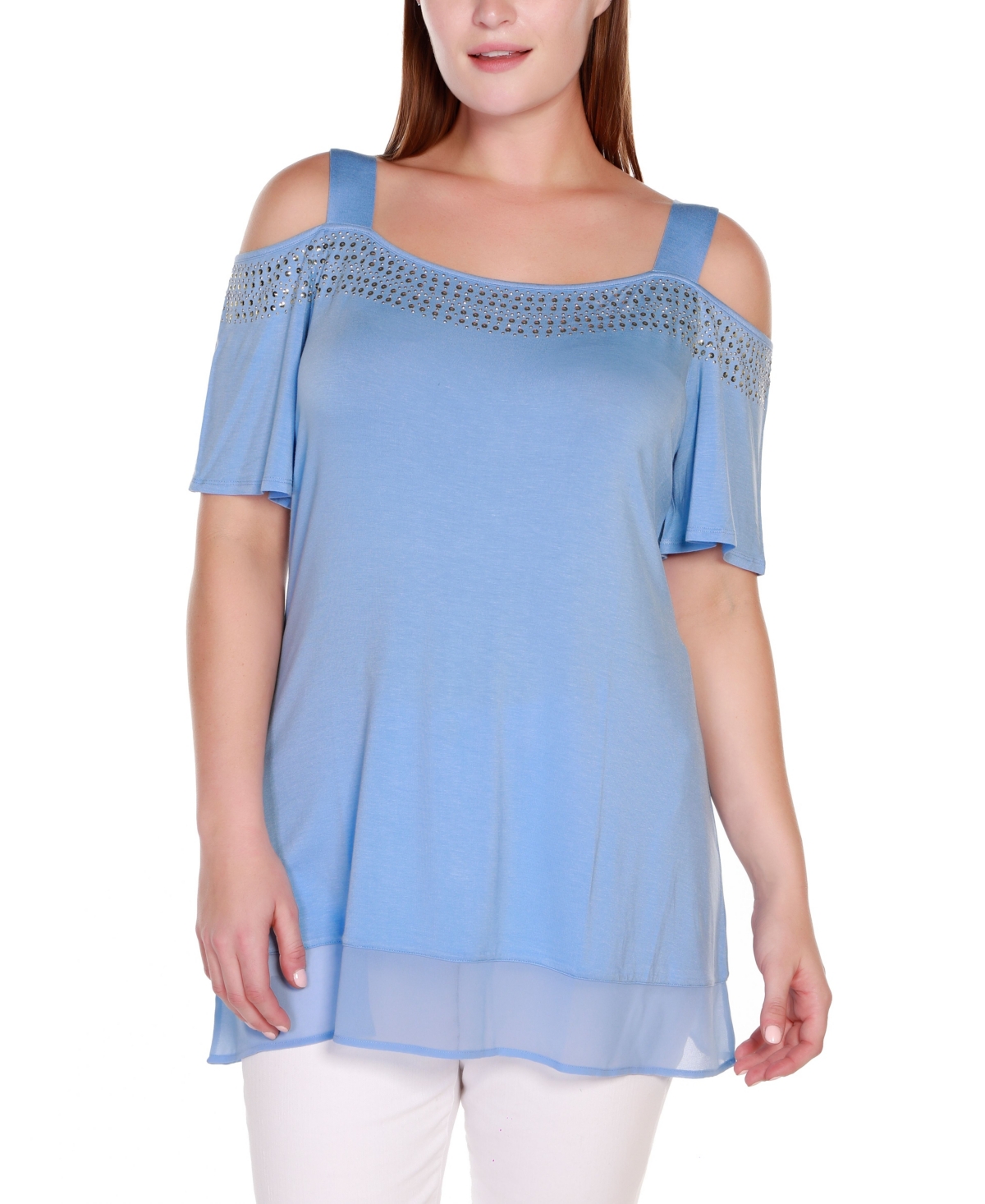 Click here for Belldini Plus Size Cold-Shoulder Top - Bluebell prices