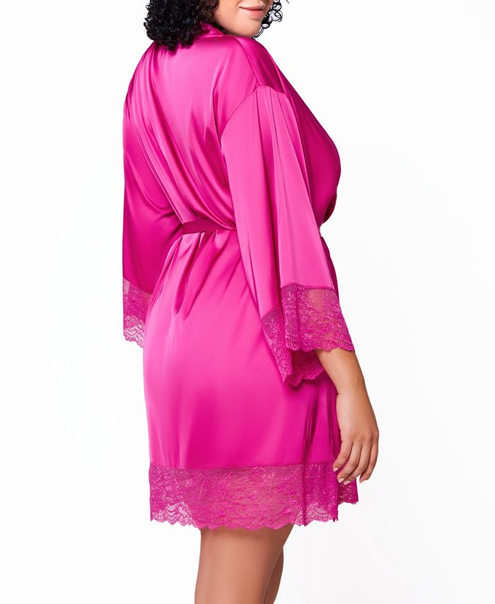iCollection Naomi Plus Size Silky Satin with Lace Robe - Macy's