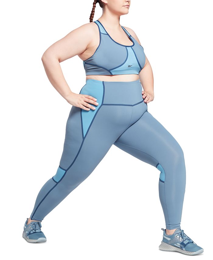 Reebok Plus Size Lux High-Waisted Contrast-Trim Full Leggings - Macy's
