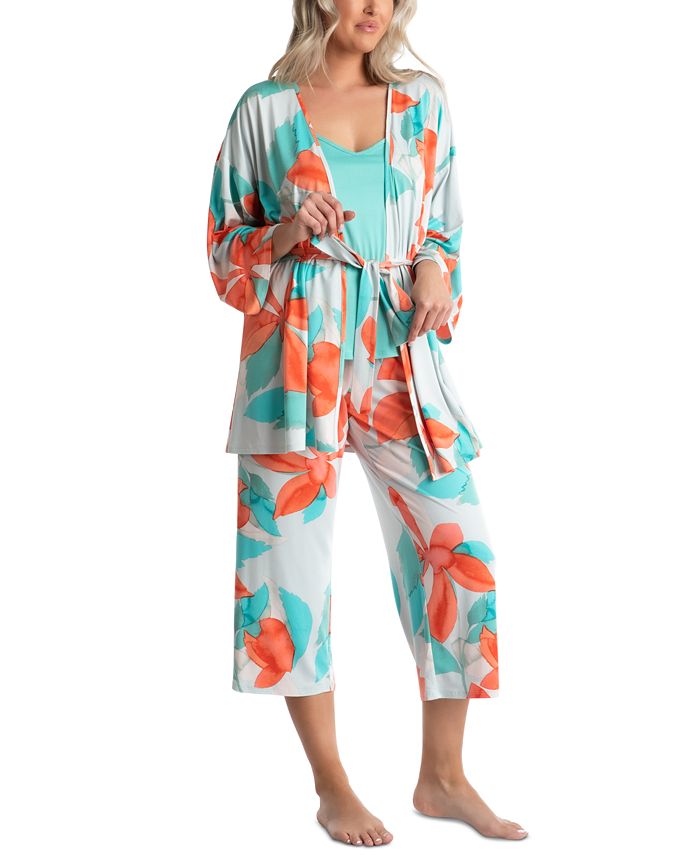 Linea Donatella Women's Mango 3-Pc. Wrap, Tank & Capri Pajama Set - Macy's