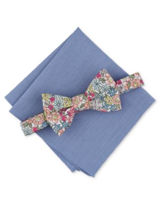 Bar III Men's Larkin Pre-Tied Floral Bow Tie & Solid Pocket Square Set ...