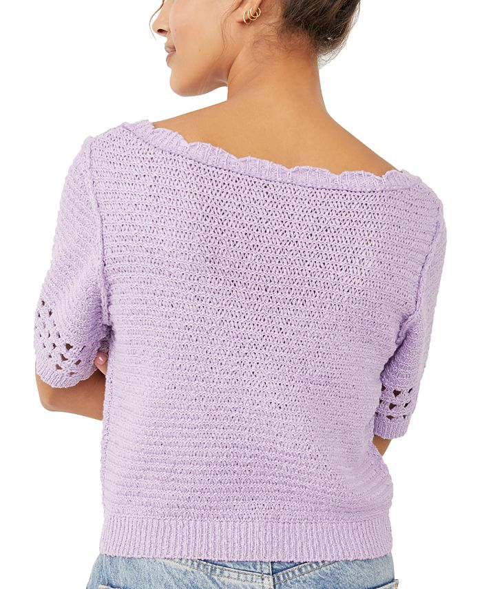 Free People Women's Bree Cropped Buttoned-Neck Sweater - Macy's