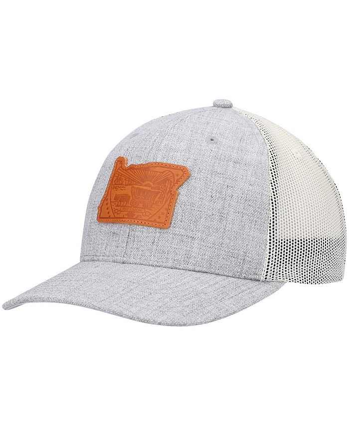 Local Crowns Men's Heather Gray Oregon Leather State Patch Trucker ...