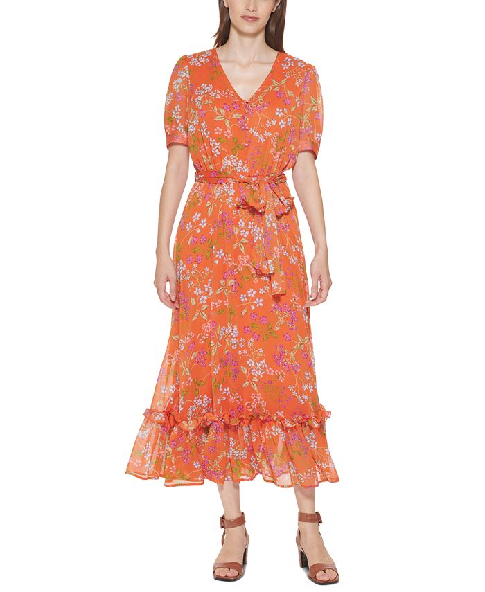 Calvin Klein Floral-Print Maxi Dress - Macy's
