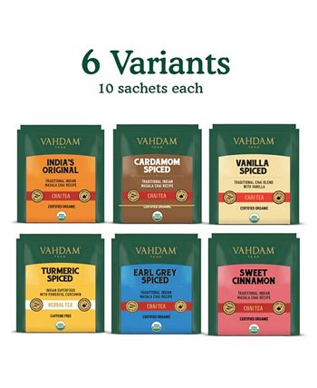 Vahdam Teas Chai Tea Variety Sampler Gift Set, 60 Long Leaf Pyramid Tea ...