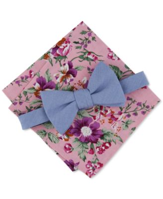 Bar III Men's Master Pre-Tied Solid Bow Tie & Floral Pocket Square Set ...