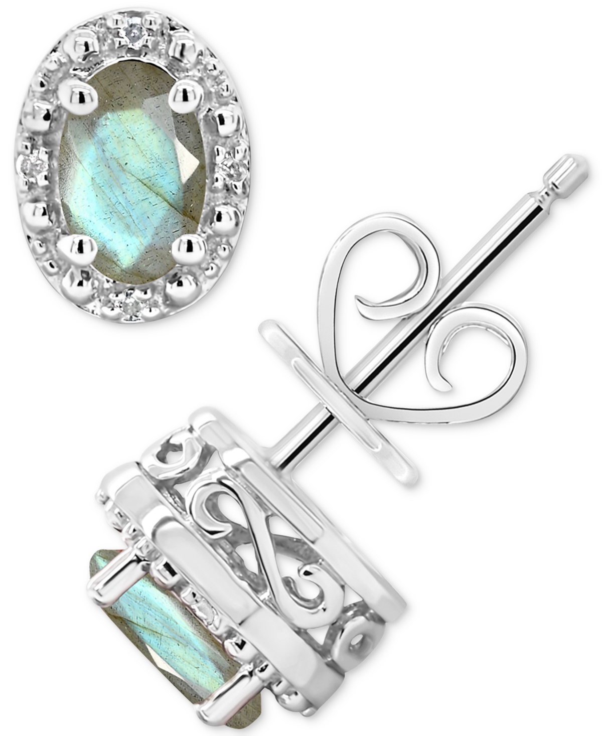 Click here for Onyx & Diamond Accent Oval Stud Earrings in Sterli... prices