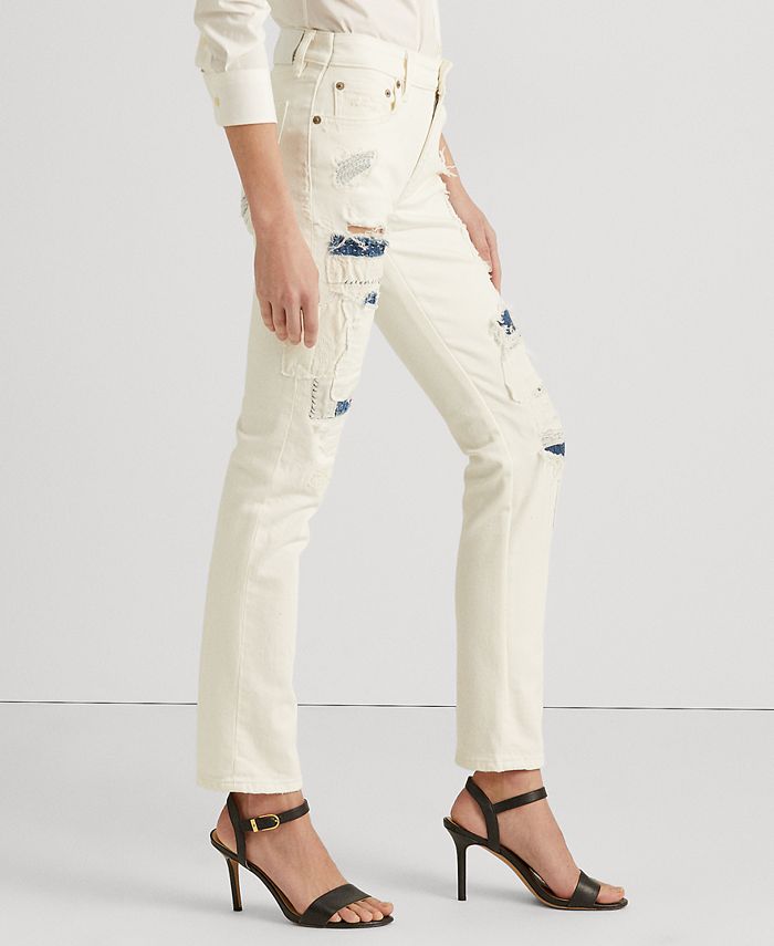 Lauren Ralph Lauren Distressed Patchwork Straight Jeans - Macy's