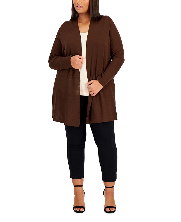 Anne Klein Plus Size Monterey Open-Front Cardigan - Macy's