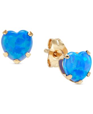 Blue Opal Heart Stud Earrings 2 ct. t.w. in 14k Gold