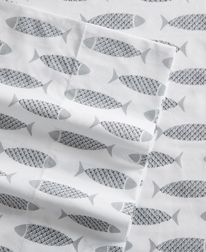 Nautica Woodblock Fish Cotton Percale 4-Piece Sheet Set, Full - Macy's