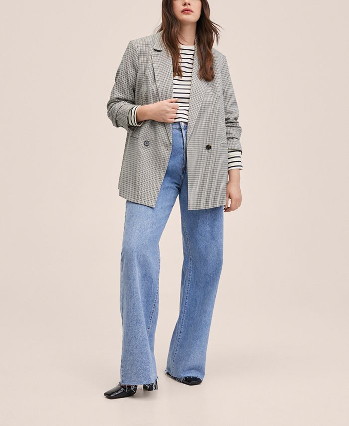 MANGO Women's Double-Breasted Check Blazer - Macy's