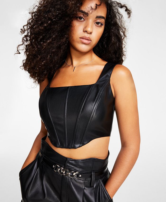 Bar III Women's Faux-Leather Corset Tank Top, Created for Macy's - Macy's