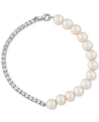 Arabella Cultured Freshwater Pearl (7 - 7-1/2mm) & Cubic Zirconia Half ...