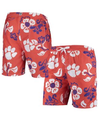 Men's Wes & Willy Orange Clemson Tigers Floral Volley Swim Trunks - Macy's