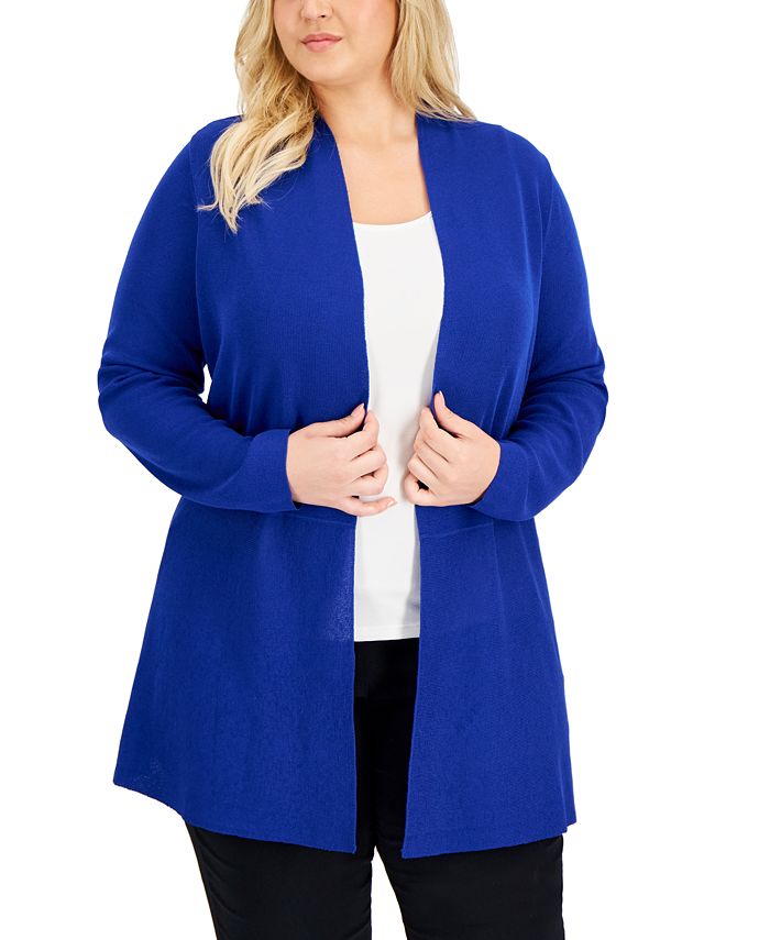 Anne Klein Plus Size Monterey Open-Front Cardigan - Macy's