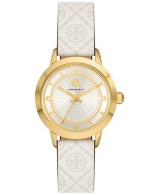 Tory Burch Women's The Tory Monogram Embossed Leather Strap Watch 34mm ...