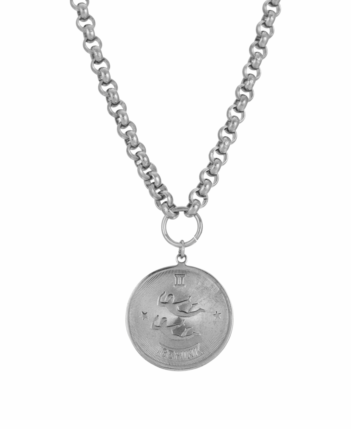 Click here for Womens Round Gemini Pendant Necklace - Silver-tone prices