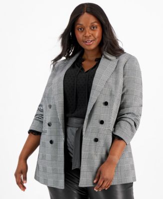 Bar III Plus Size Plaid Faux Double-Breasted Blazer, Created for Macy's ...