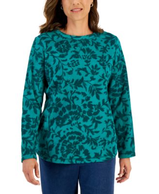 Karen Scott Petite Baroque Vines Microfleece Top, Created for Macy's ...