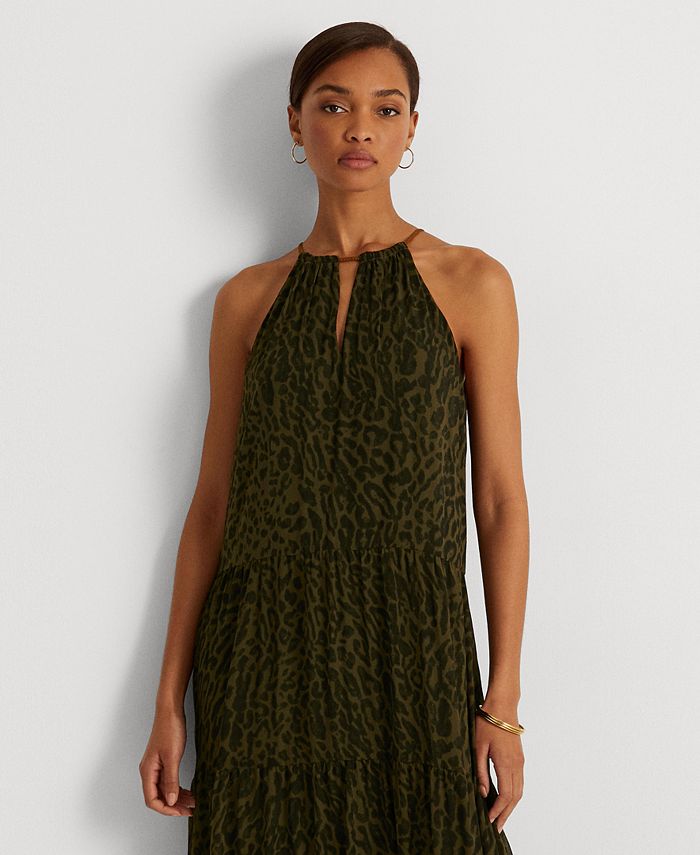 Lauren Ralph Lauren Ocelot-Print Crinkle Georgette Halter Dress - Macy's