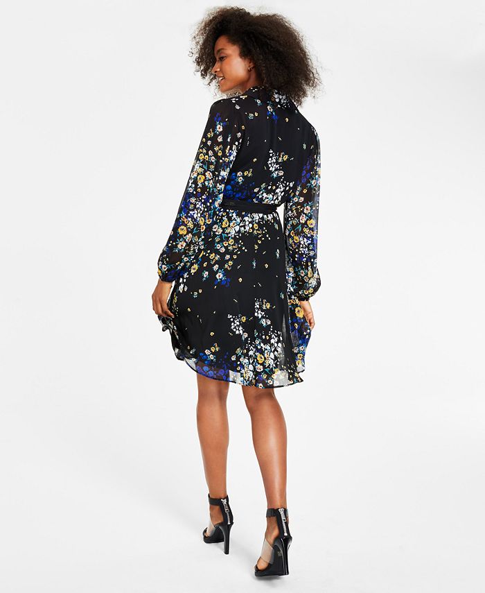 DKNY Printed Faux-Wrap Dress - Macy's