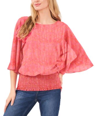 Sam & Jess Printed Smocked-Waist Top - Macy's