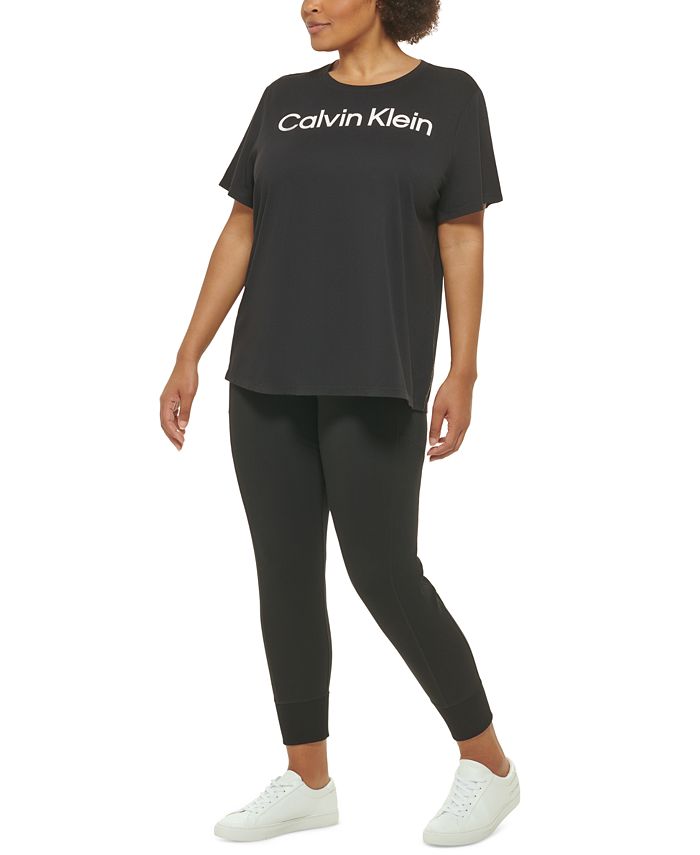 Calvin Klein Plus Size Logo-Print Relaxed-Crewneck T-Shirt & Reviews ...