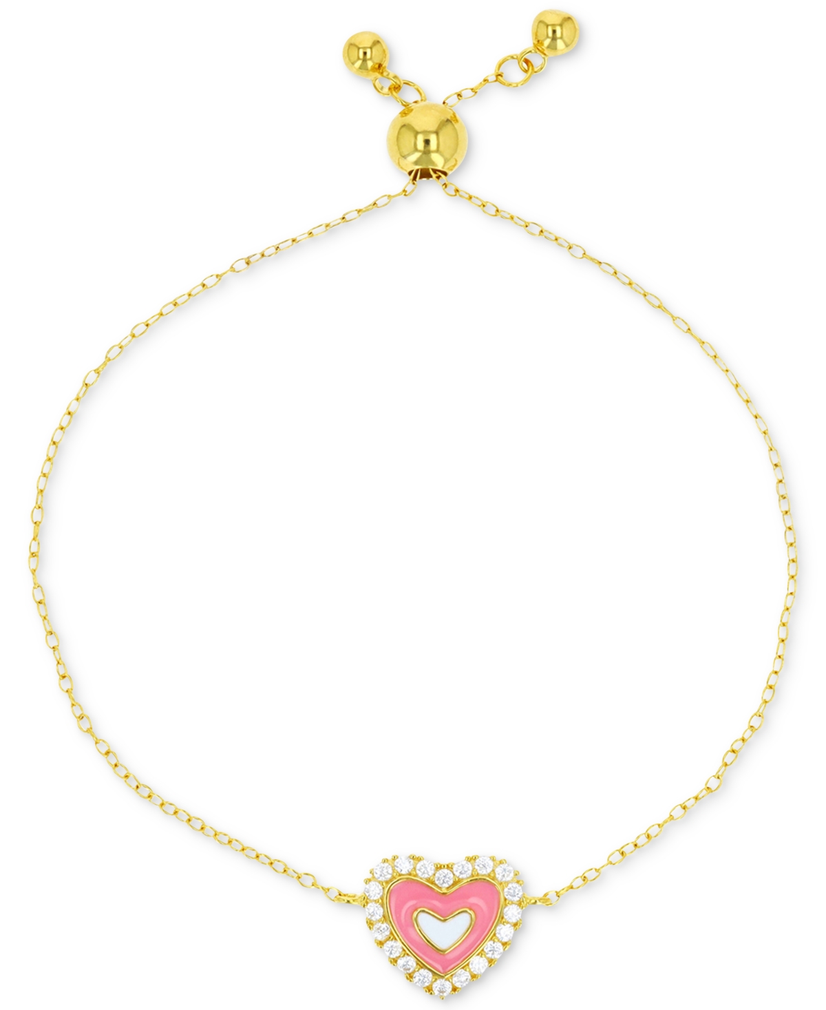 Click here for Cubic Zirconia Pink Enamel Heart Bolo Bracelet - G... prices